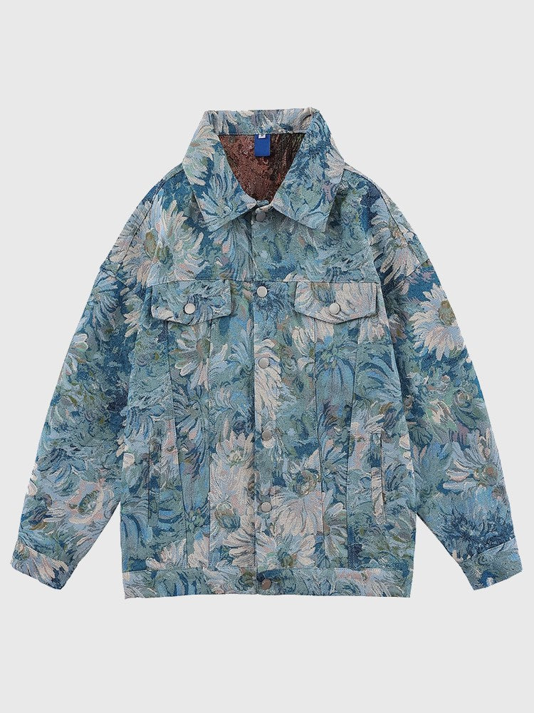 Blue Denim Jacket Floral Print 'Koyuki' – My Japan Clothes