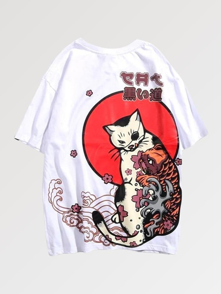 Cat & Koi Carp T-shirt 'Konbo' – My Japan Clothes