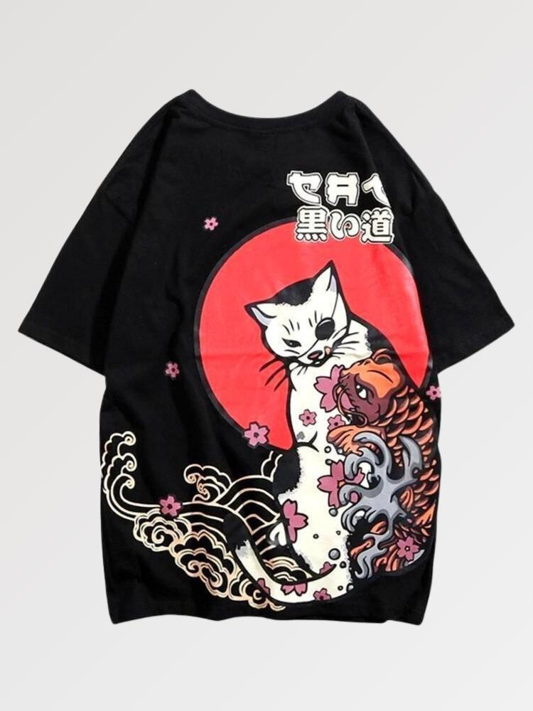 Cat & Koi Carp T-shirt 'Konbo' – My Japan Clothes