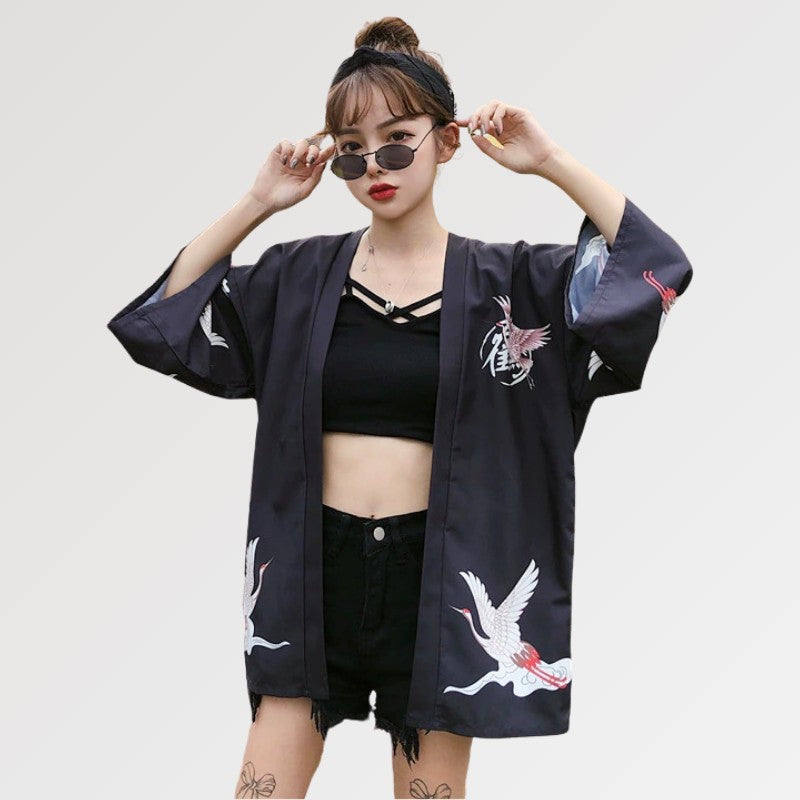 Japanese Cranes Design Kimono Jacket 'Kamen Rider' – My Japan Clothes