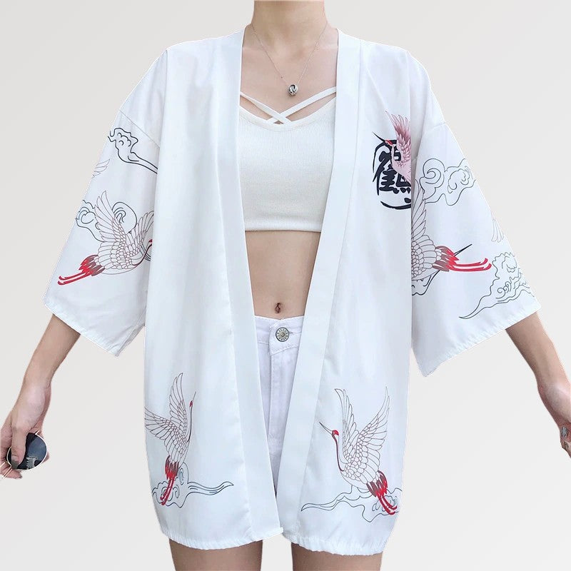 Japanese Cranes Design Kimono Jacket 'Kamen Rider' – My Japan Clothes
