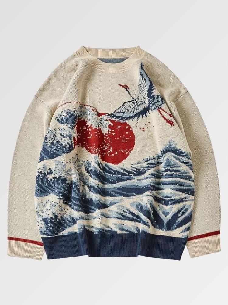 Japanese Kanagawa Wave Sweater 'Kappabashi' – My Japan Clothes