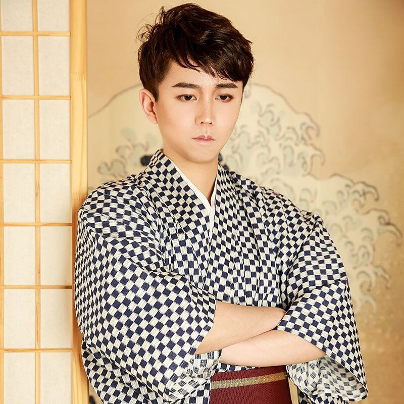 Mens Japanese Checkered Kimono 'Chokai' – My Japan Clothes