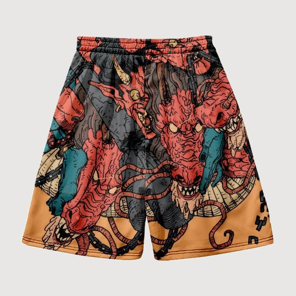 Red Dragon Pattern Japanese Shorts 'Doragon' – My Japan Clothes